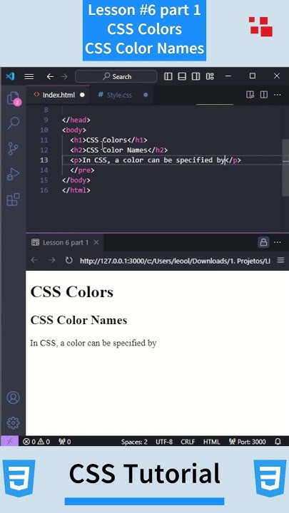 Css Tutorial Lesson 6 Part 1 Css Color Css Color Name Css Csstutorial Htmlcss Js Youtube