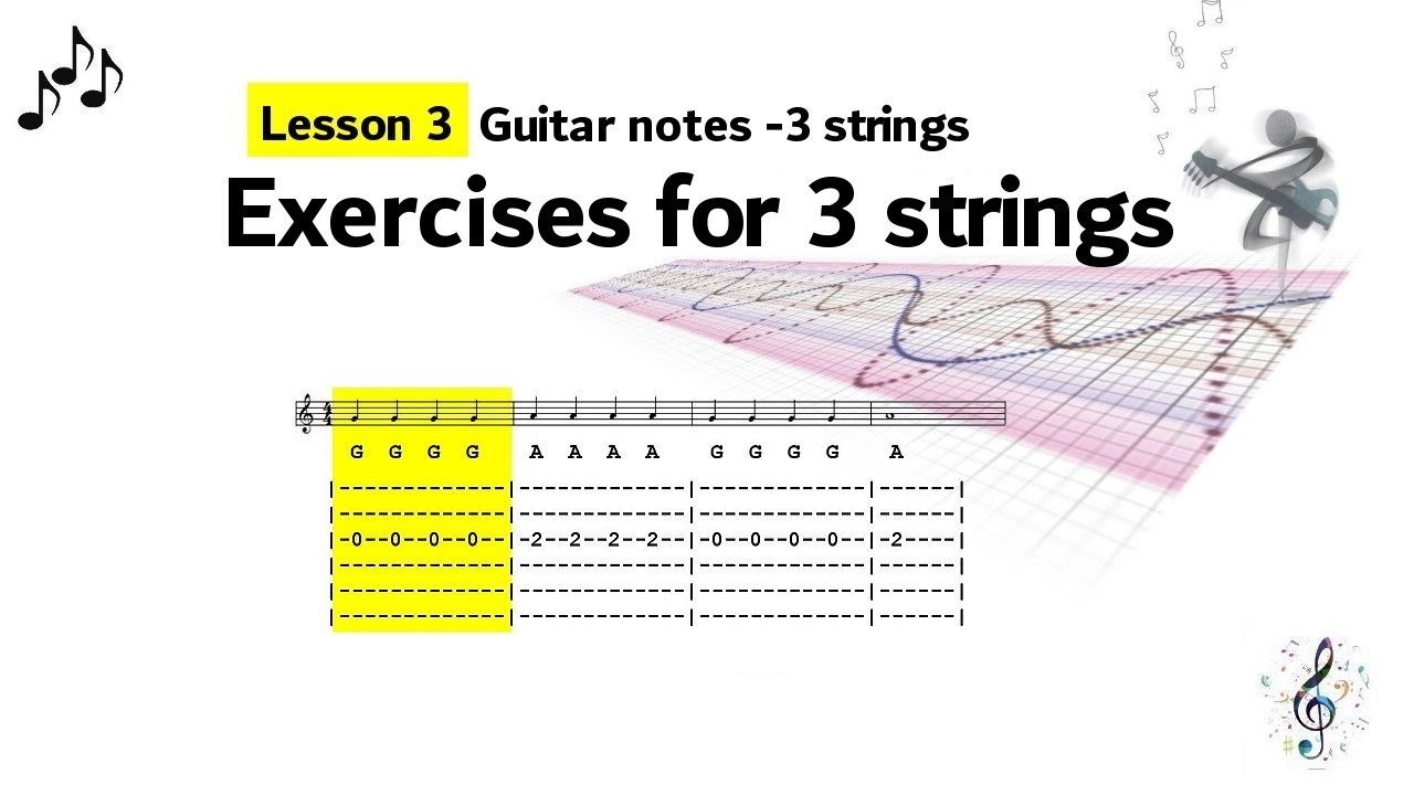 003 Exercises for 3 strings on guitar - Easy Beginners Level - Learn ...