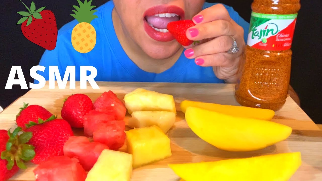 ASMR + Viral TIK TOK food trends from 2020 ( fresh fruit with Tajin) NO ...