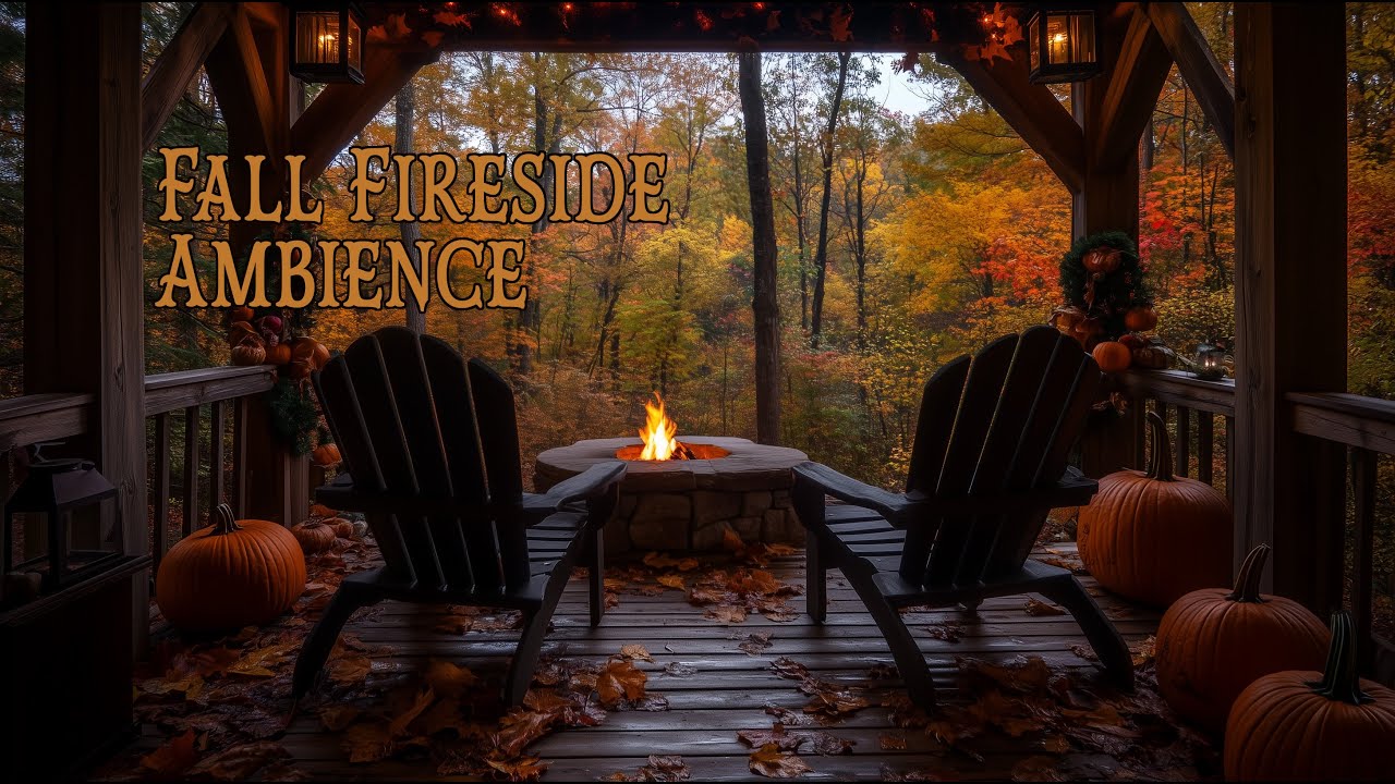 Fall Fireside Ambience with Crackling Fire and Gentle Wind Sounds | 4K ...