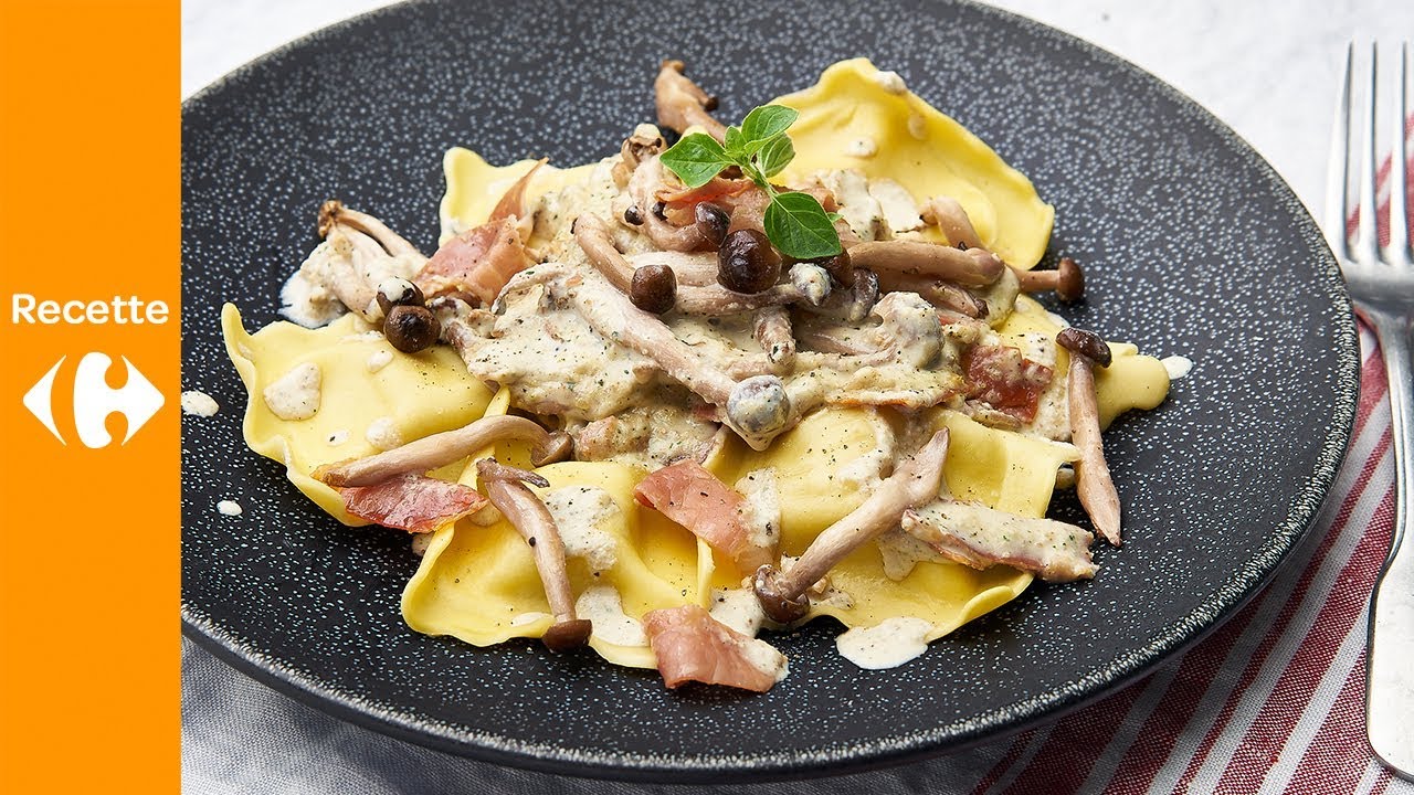 Raviolis aux champignons, jambon italien et sauce aux noix - YouTube