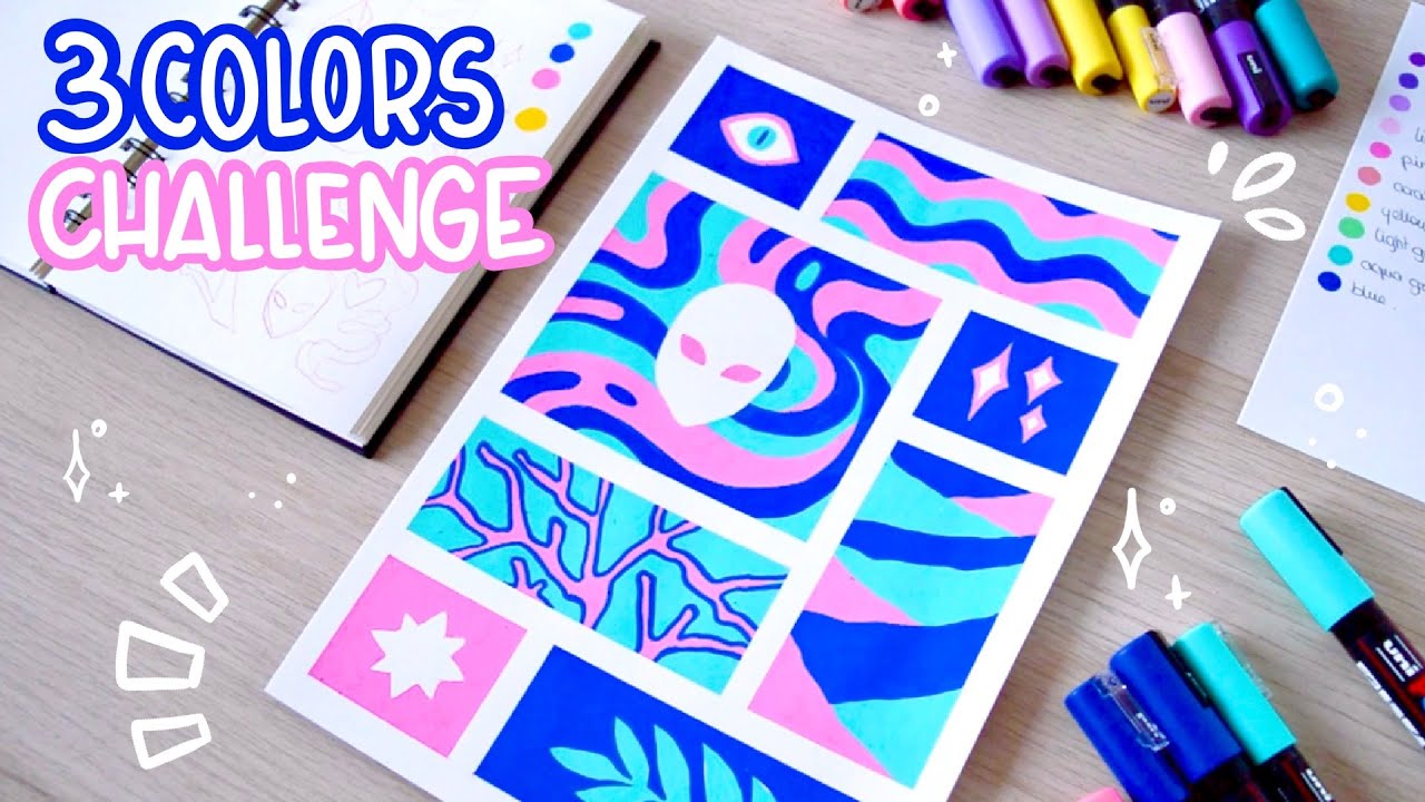 Challenge 3 Random Color Challenge with Posca Markers - YouTube