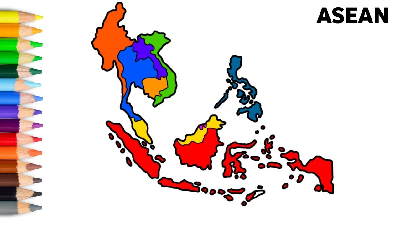 Cara menggambar peta ASEAN - how to draw ASEAN map - YouTube