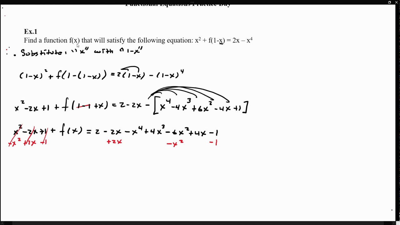 Functional Equations ( Solving - Extra Example) - Pre Calculus - YouTube