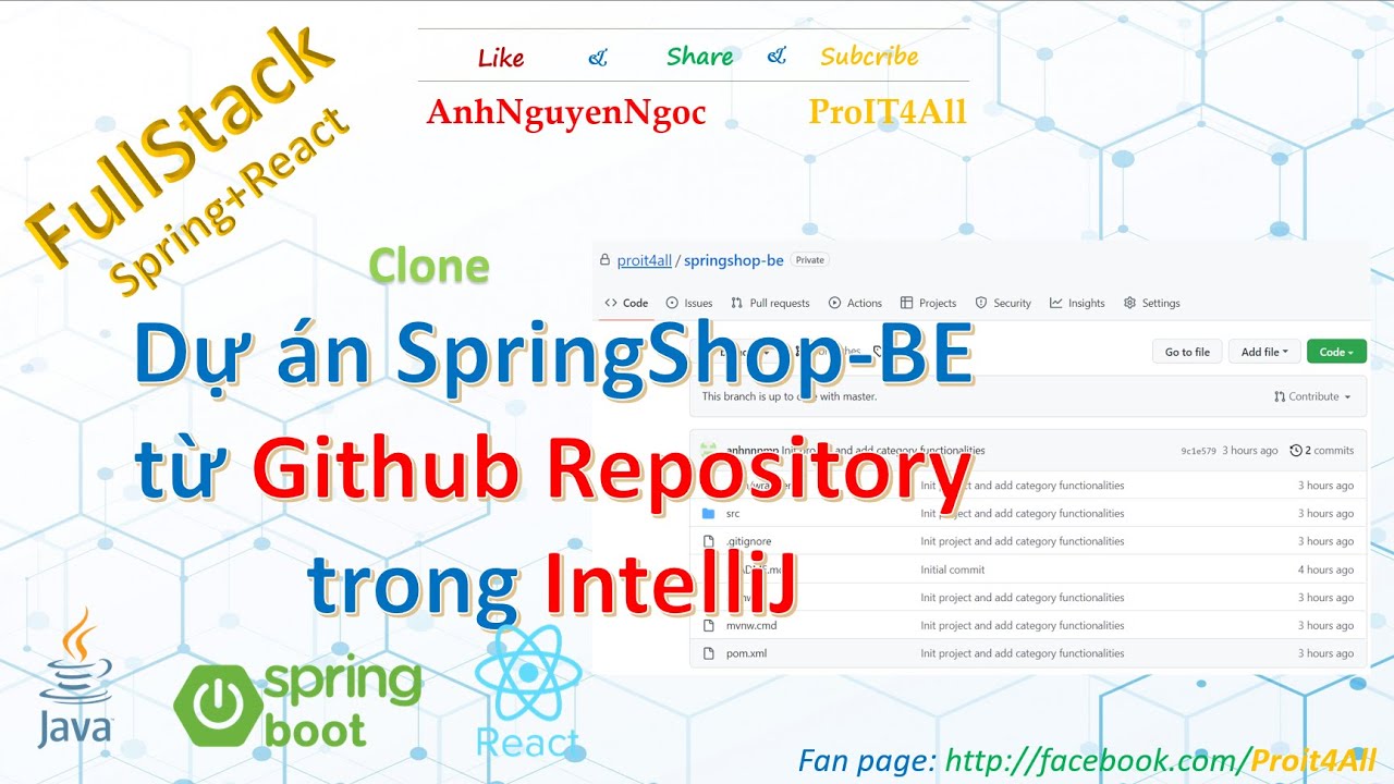 #1.11 Clone dự án SpringShop-BE từ GitHub Repository trong IntelliJ, backend - YouTube