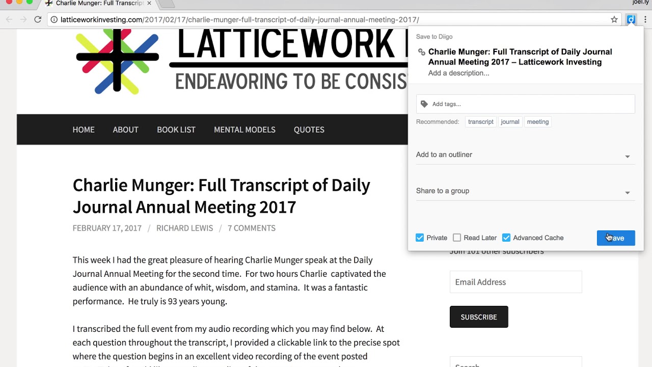 Advanced cache feature in Diigo Chrome extension - YouTube