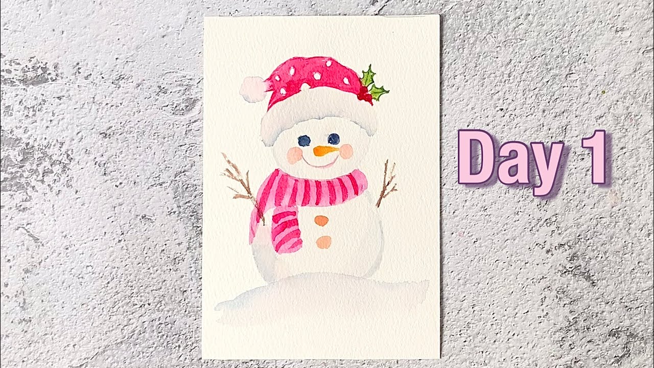 Day 1 | Snowman | Easy Watercolor Christmas Cards For Begginers - YouTube