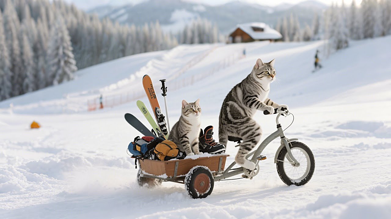 Skiing Paws & Friendly Chats: Cats Meet Squirrel, Host Warm Gathering 🏂 ...