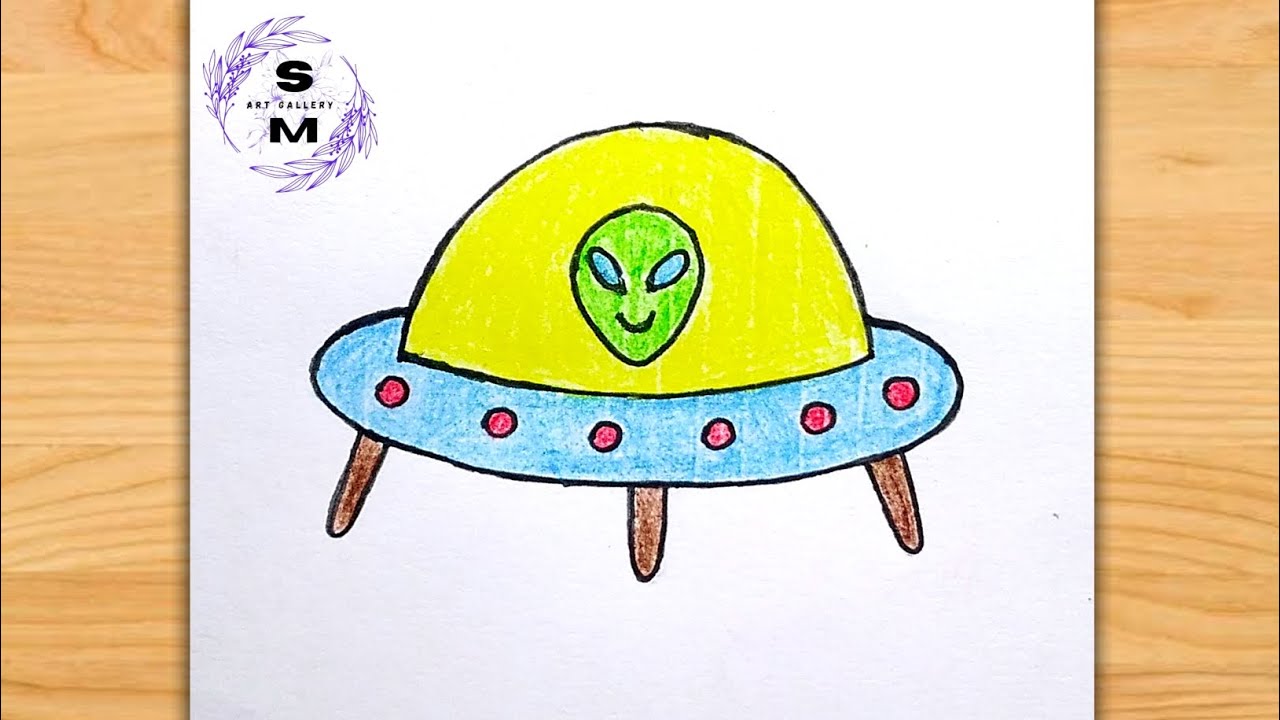 Drawing UFO Space Ship With Alien | UFO Drawing - YouTube