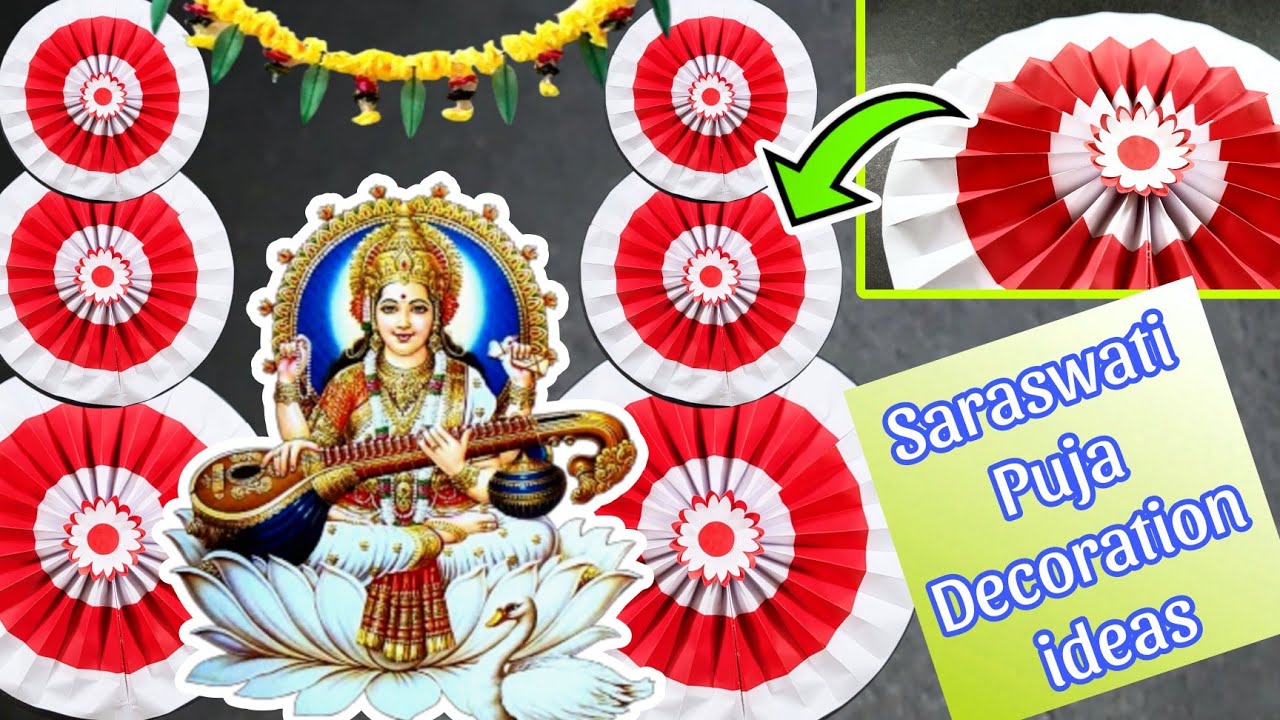 Saraswati Puja Decoration Ideas || Paper Craft for Decoration ...