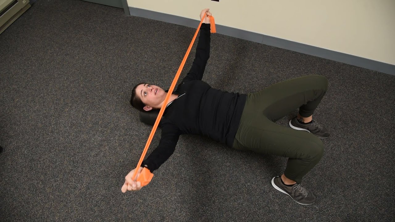 Bilateral Shoulder Horizontal Abduction with Band on Foam Roller - YouTube