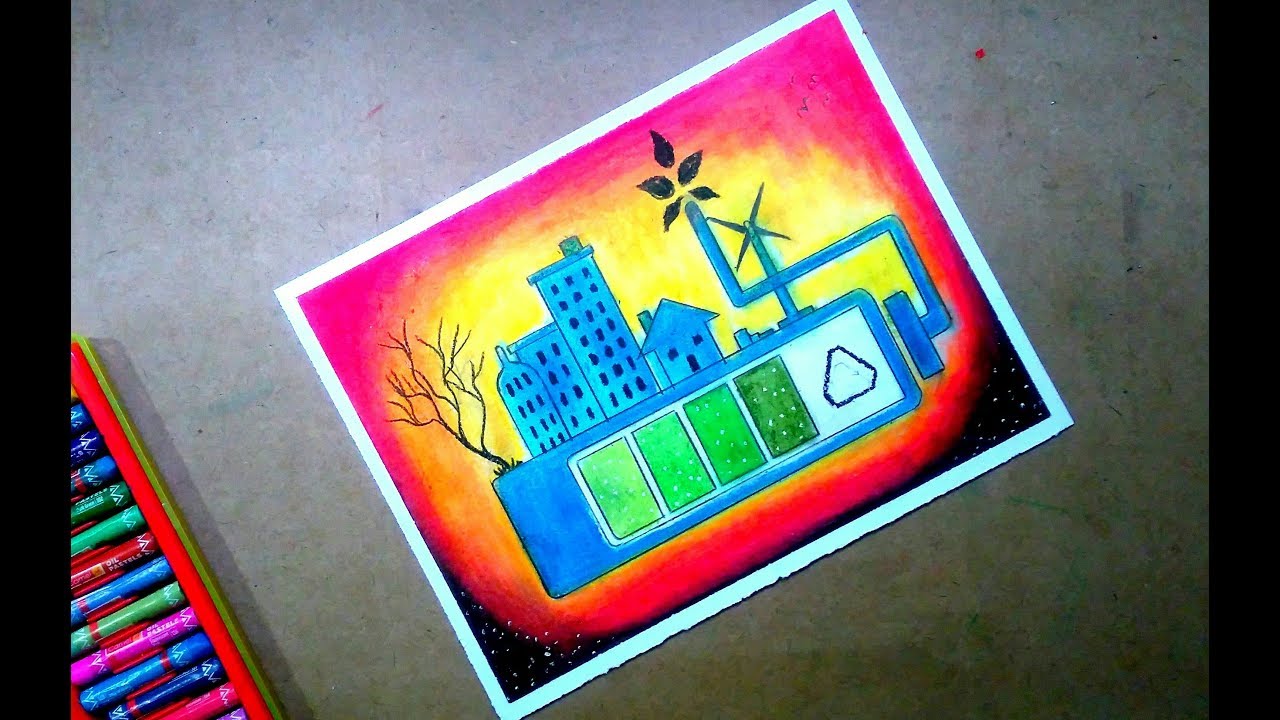 Save Energy Save World Poster Step by step oil pastel drawing !! For ...