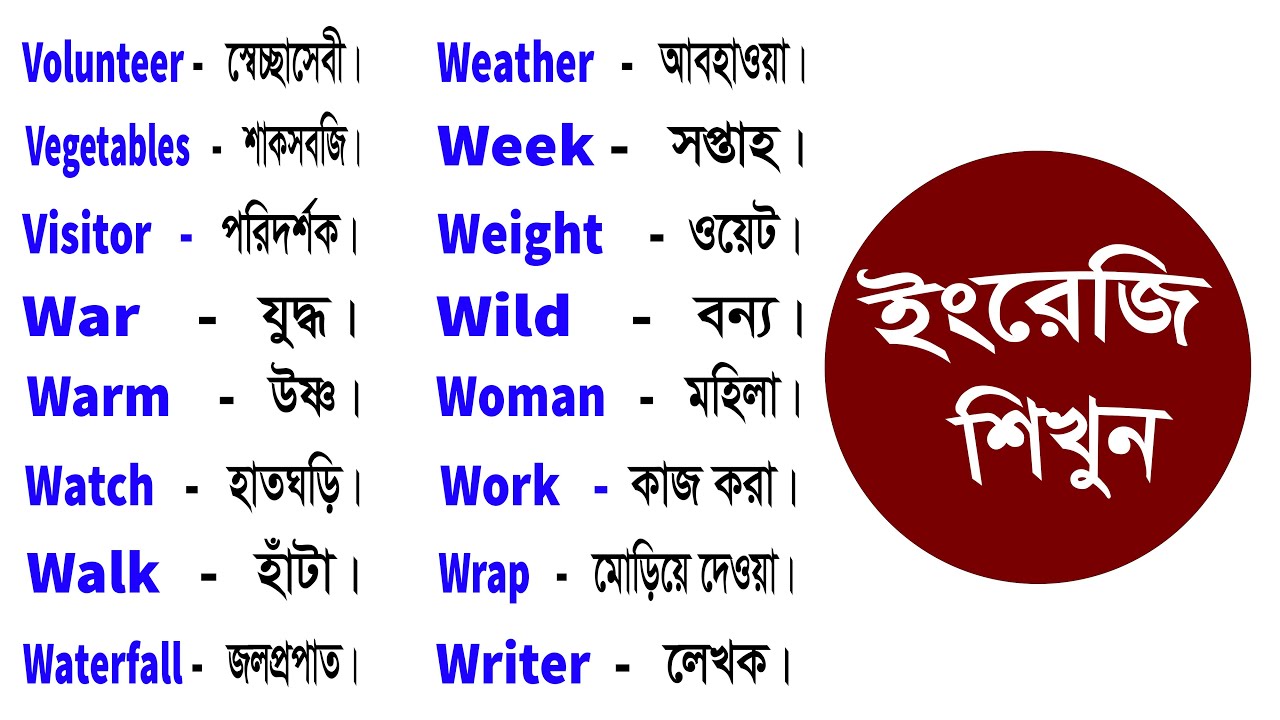 Basic Word Meaning English to Bangla Daily Use Word | English word list ...