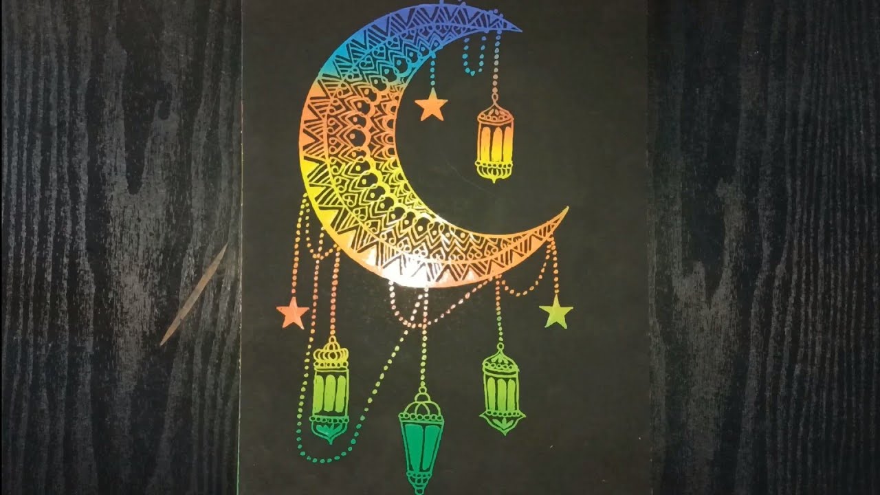 Simple Ramadan scratch art ideas - YouTube