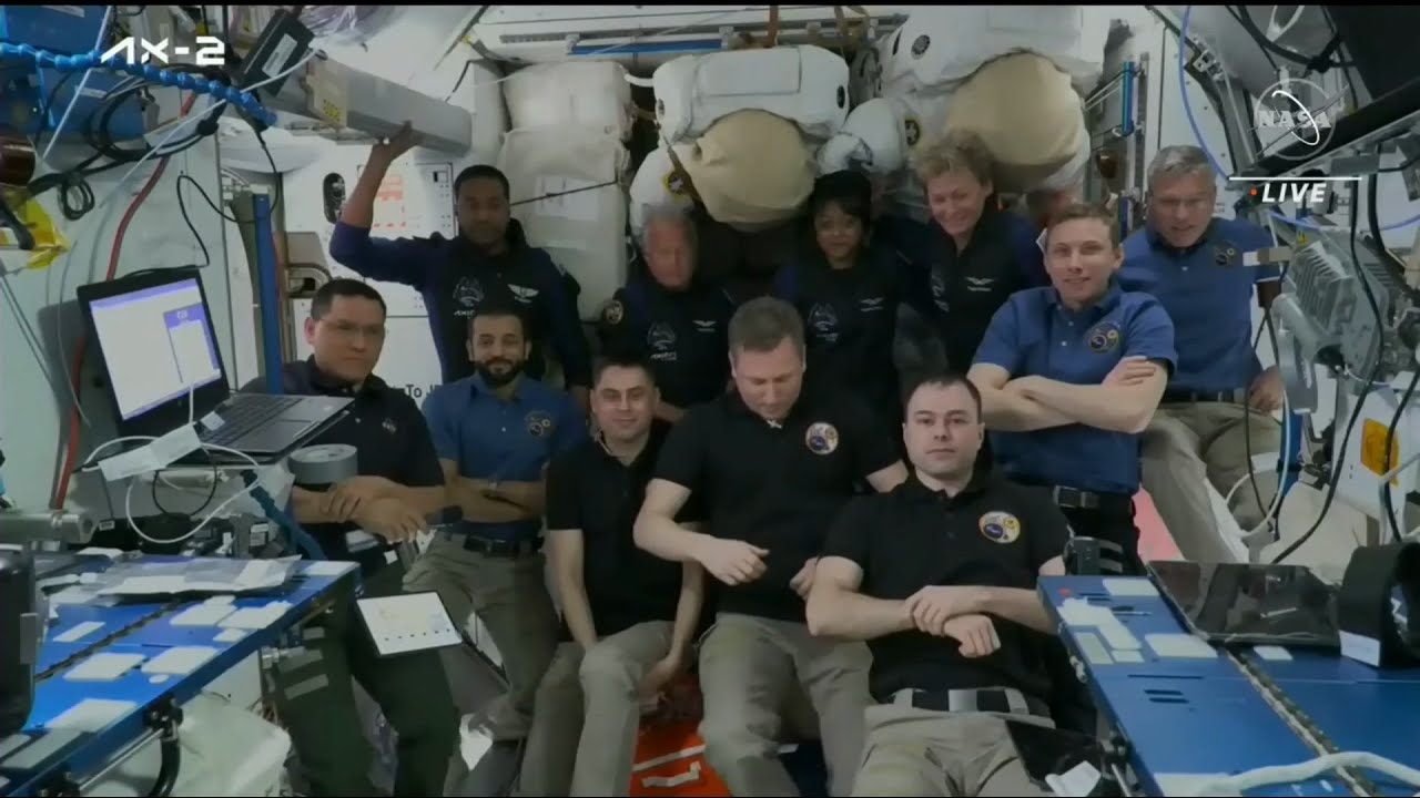 Private Ax-2 crew's space station welcome ceremony - 600th astronaut gets wings! - YouTube