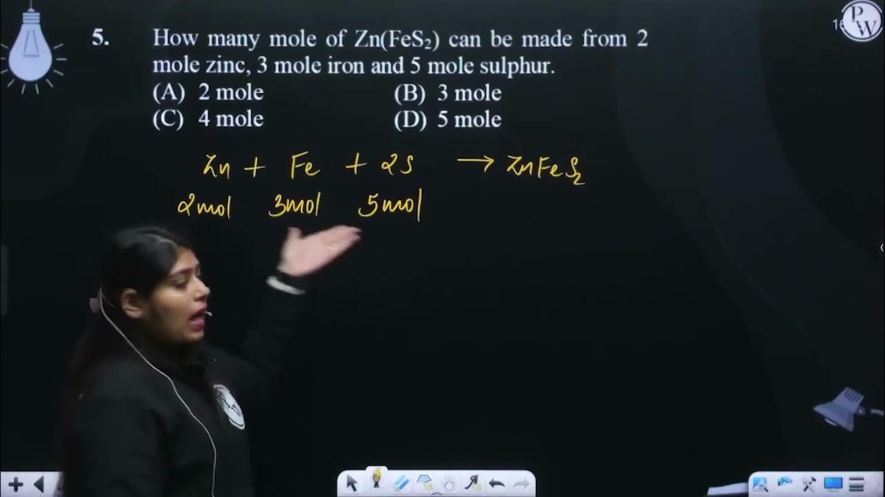 How many mole of Zn(FeS2) can be made from 2 mole zinc, 3 mole iron and ...