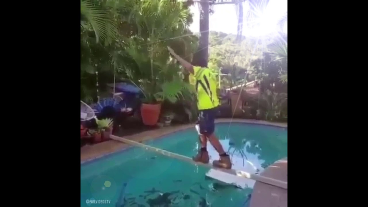 guy walks the plank and falls in pool fail - YouTube