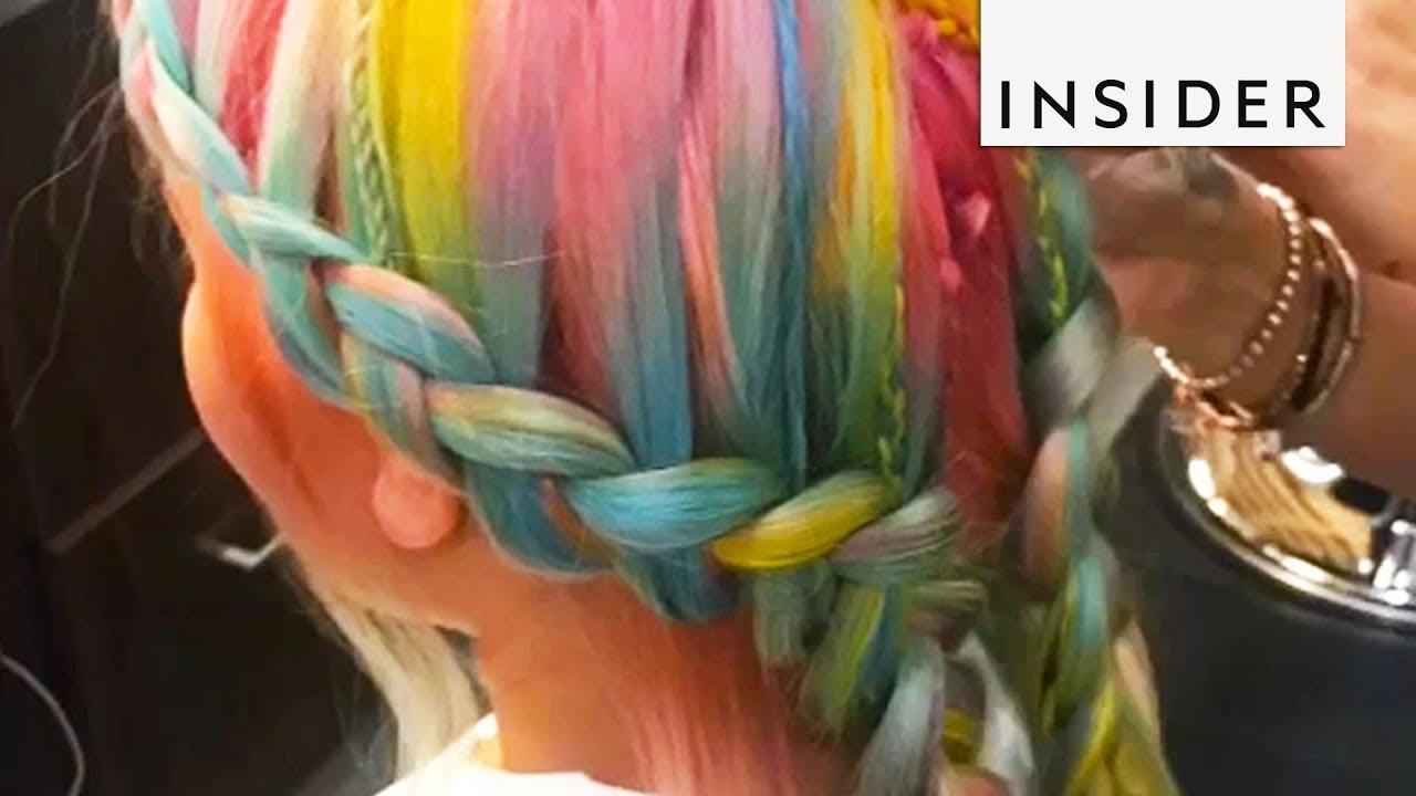 How A Hairstylist Creates Rainbow Braids - YouTube