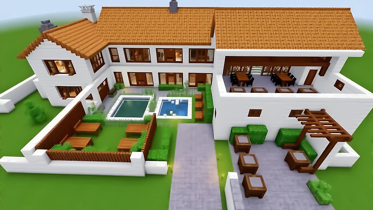 Stylish Minecraft Residence with Central Pool - YouTube