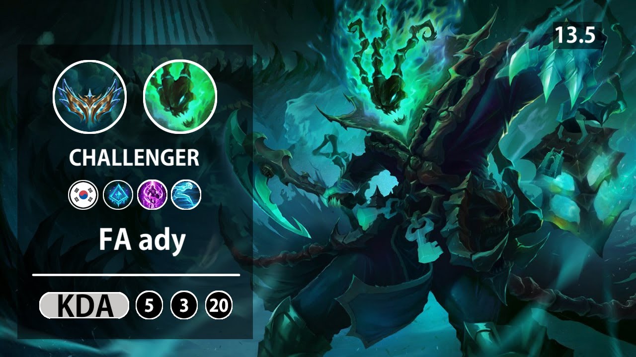 롤 랭킹 22위 챌린저 탑 쓰레쉬 1위 " FA ady " | Patch 13.5 - YouTube