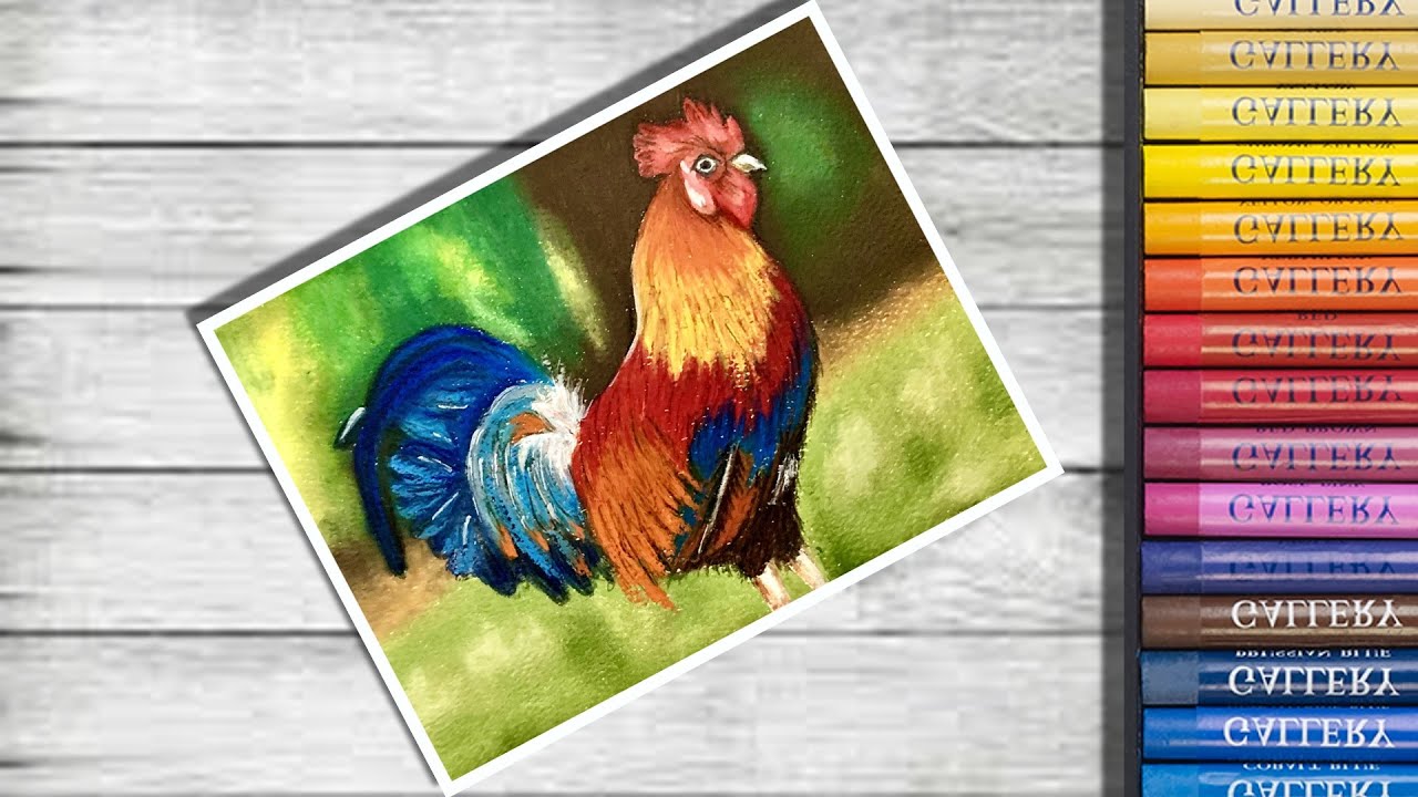 Colorful Rooster - Easy Oil Pastels Drawing Tutorial - Step by Step ...