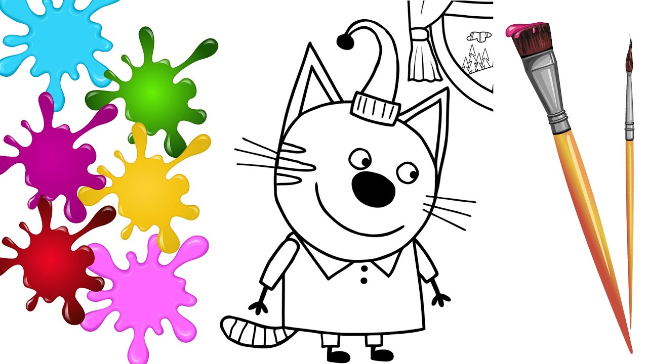 😼 Drawing, coloring and painting Pudding for children three cats 😻 ...