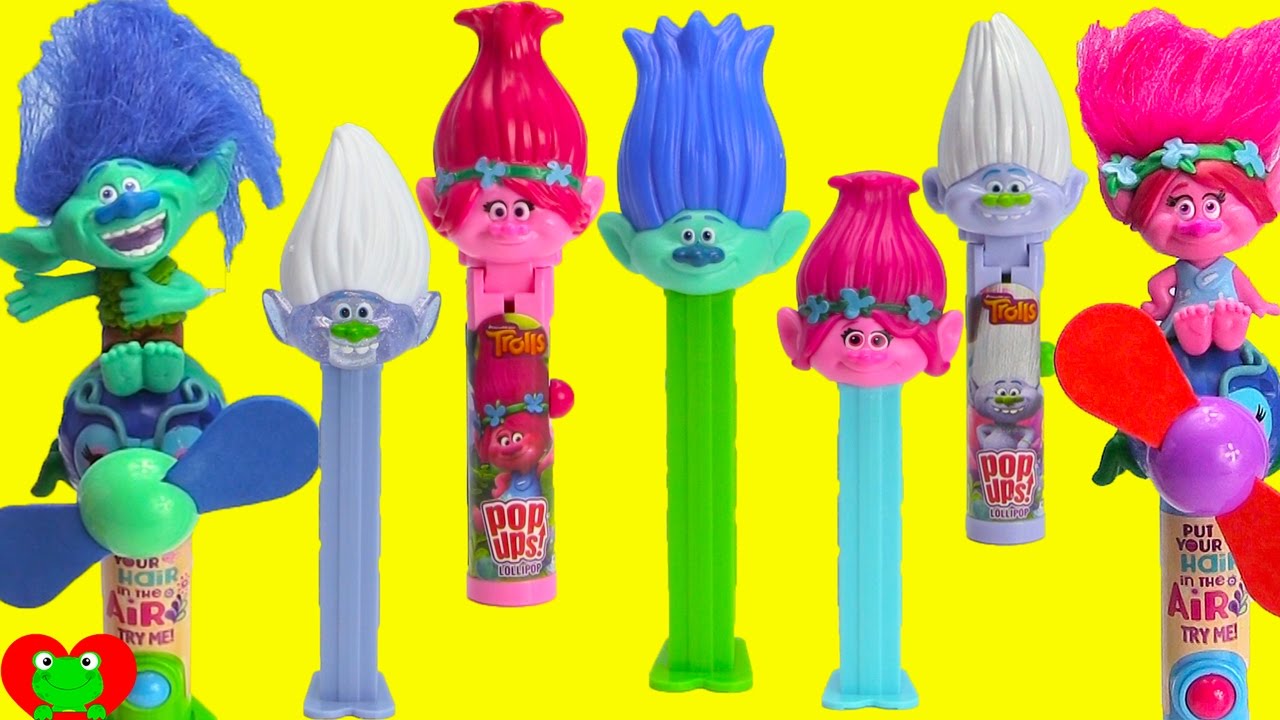 Trolls Lollipop Ups Pez and Radz Candy Dispensers - YouTube
