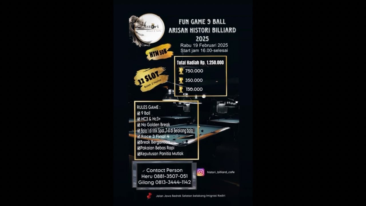 🔴 Live Fun Game 9 Ball Arisan Histori Billiard Bedrek Grogol Kediri ...