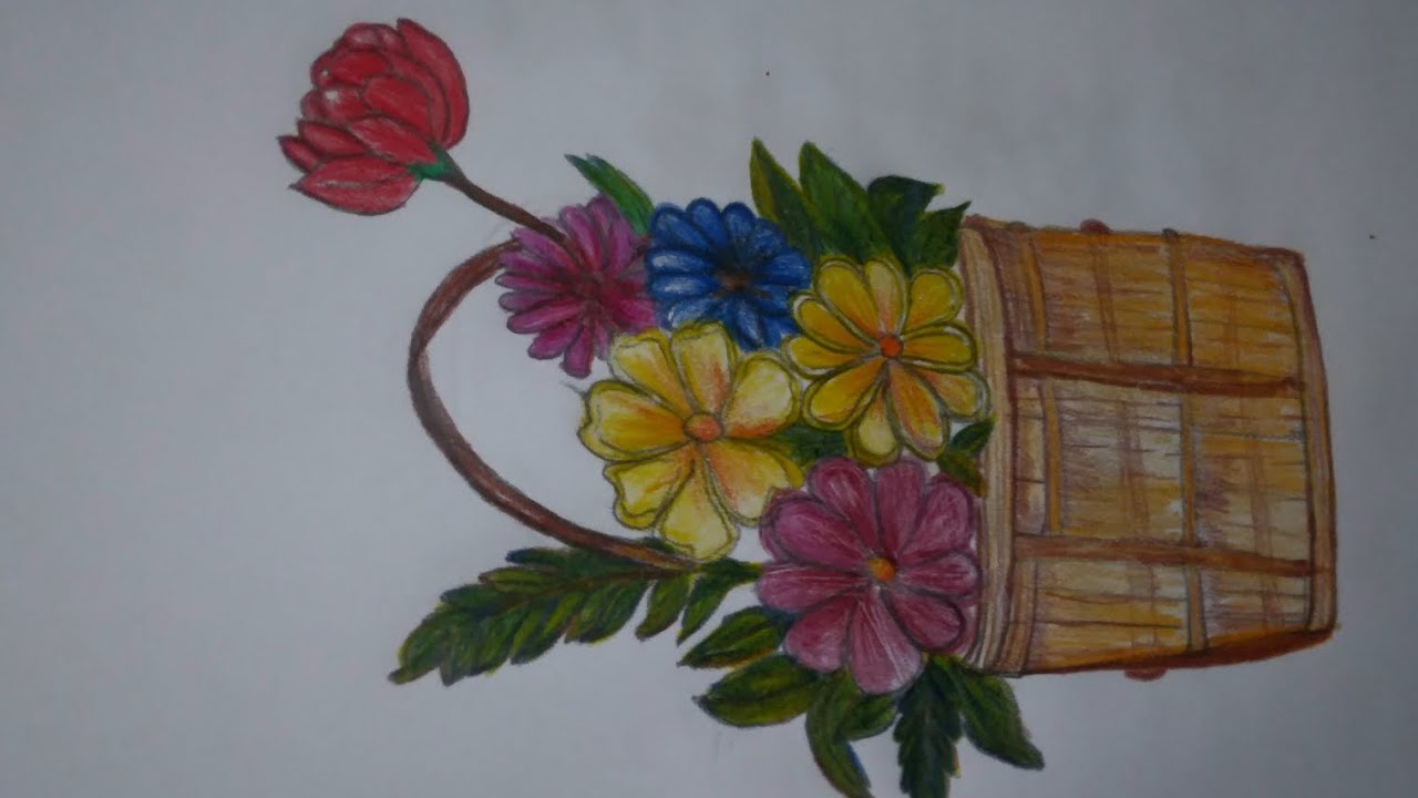 Flower basket drawing# how to draw a flower basket step by step#drawing ...