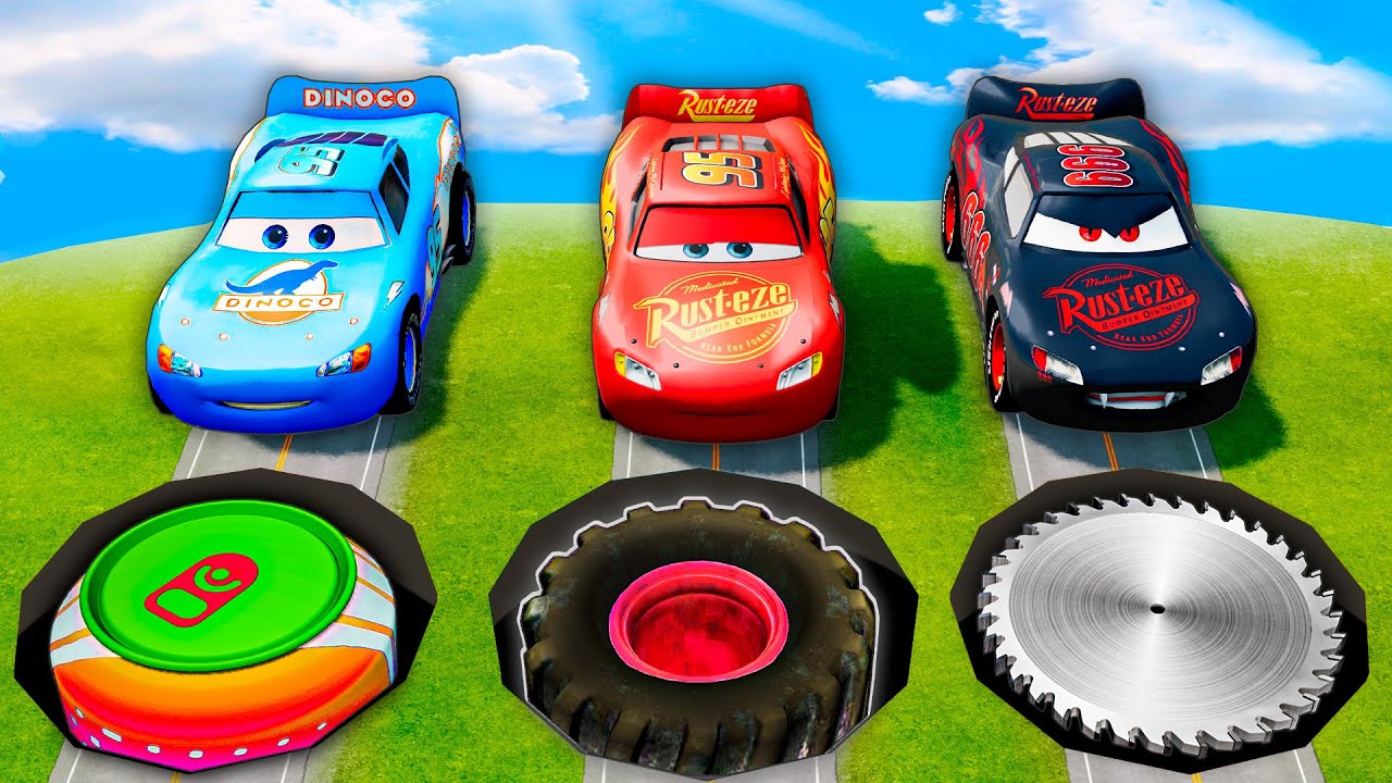 Mega Pits with Saw & Monster Truck & Canned Wheels vs Huge & Tiny ...