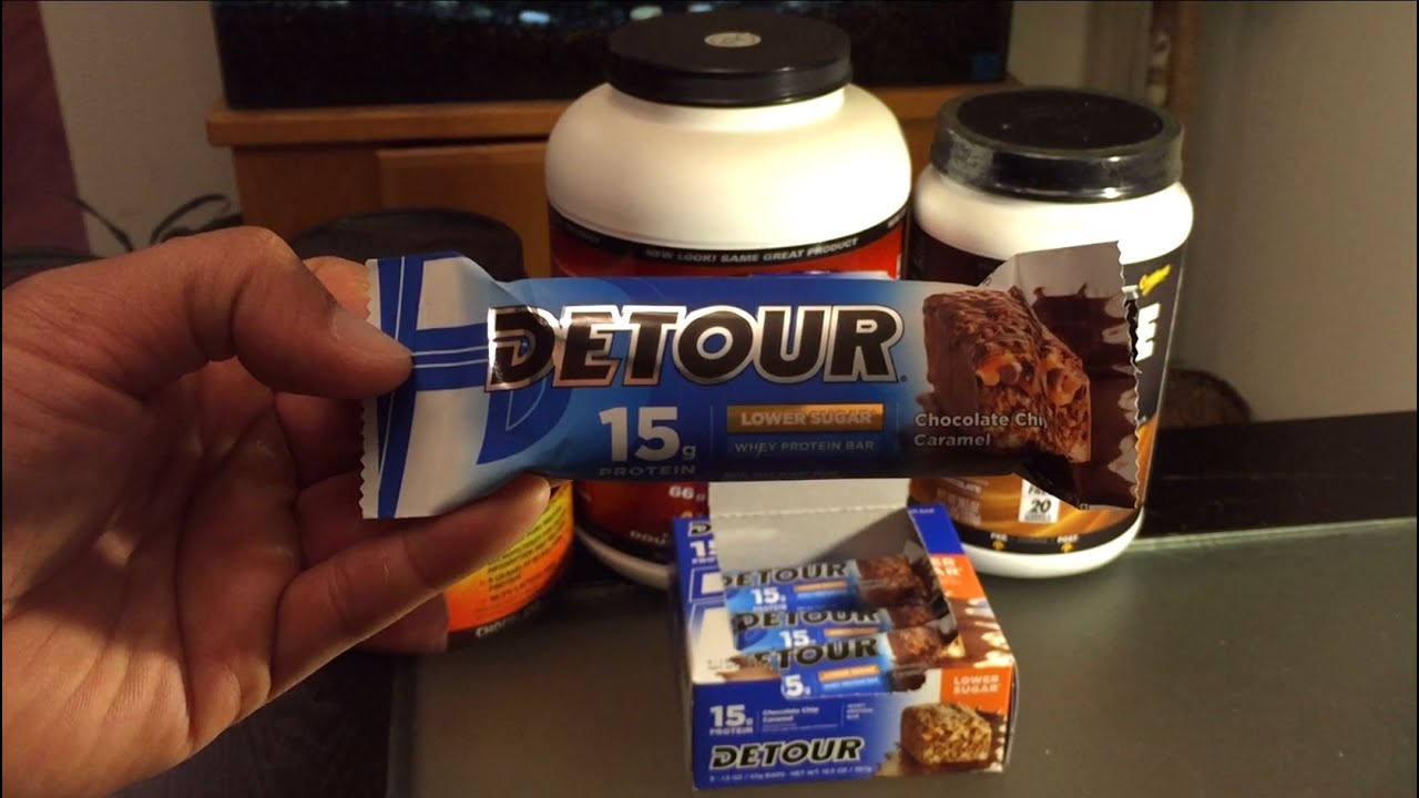 Detour Low Sugar Chocolate Chip Caramel Whey Protein Bar Review - YouTube