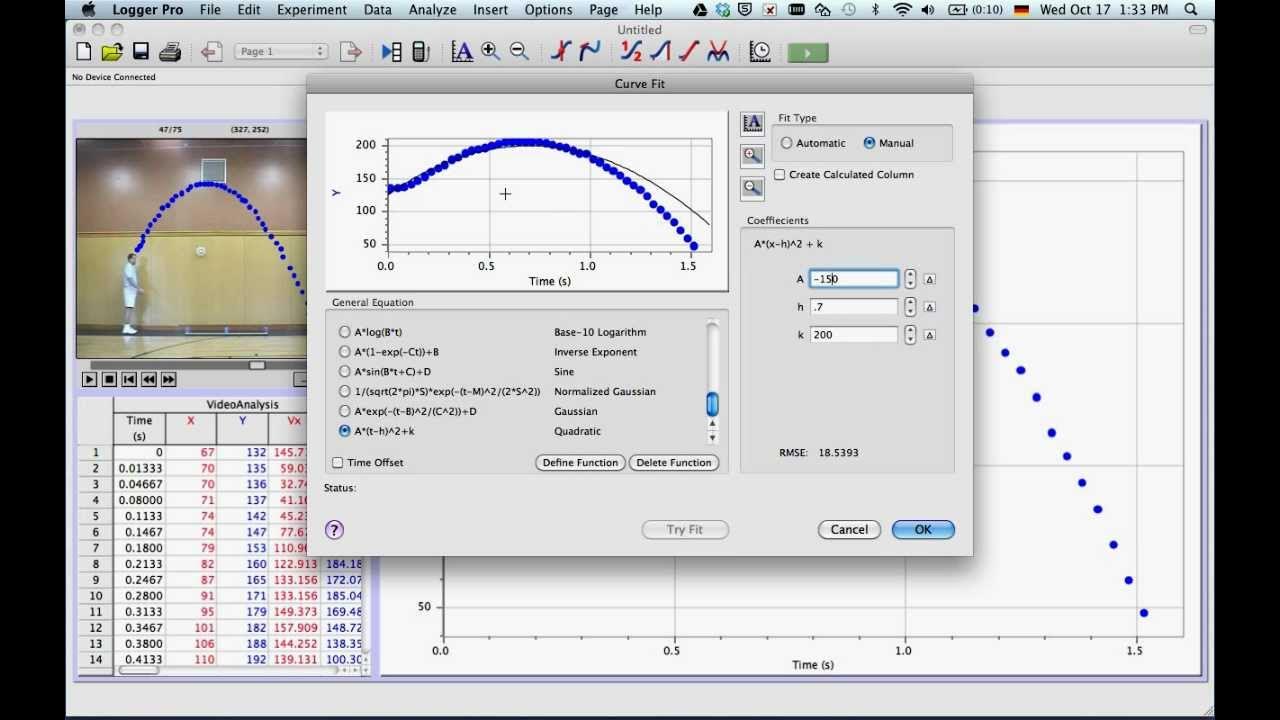 Manually Defined Function in Logger Pro - YouTube
