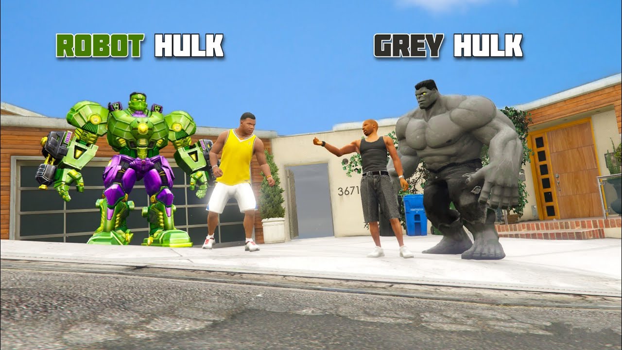 Franklin's Robot Hulk VS Gang Member's Grey Hulk Fight Challenge - YouTube