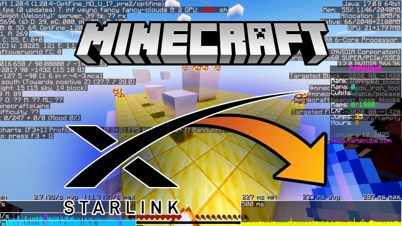 Starlink Ping Internet Test Minecraft Parkour - YouTube