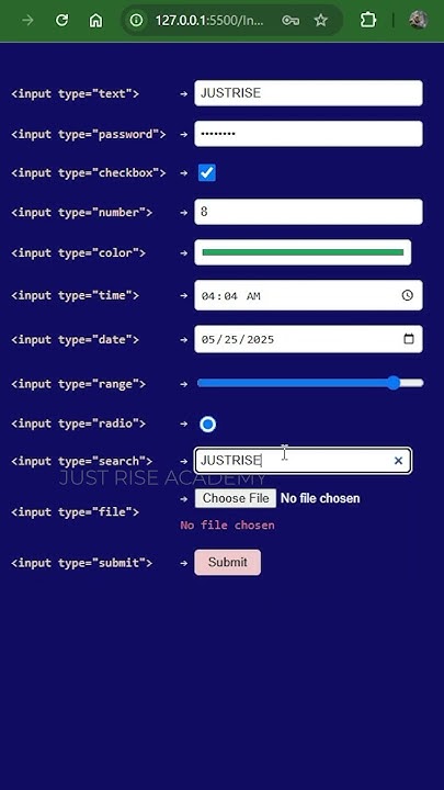 13+ Different HTML input types #justriseacademy - YouTube