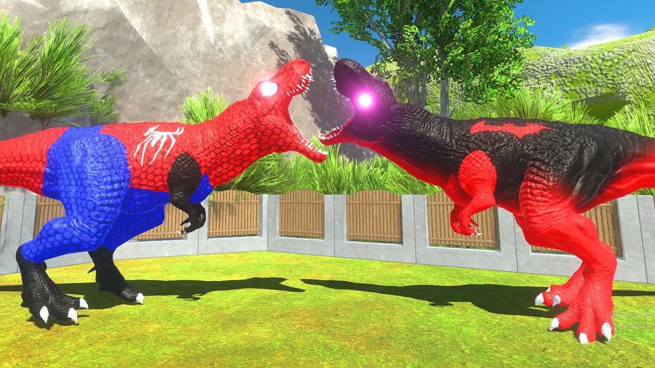 DINOSAURUS T-REX BATMAN vs SPIDERMAN T-REX DEATH RUN - Animal Revolt ...