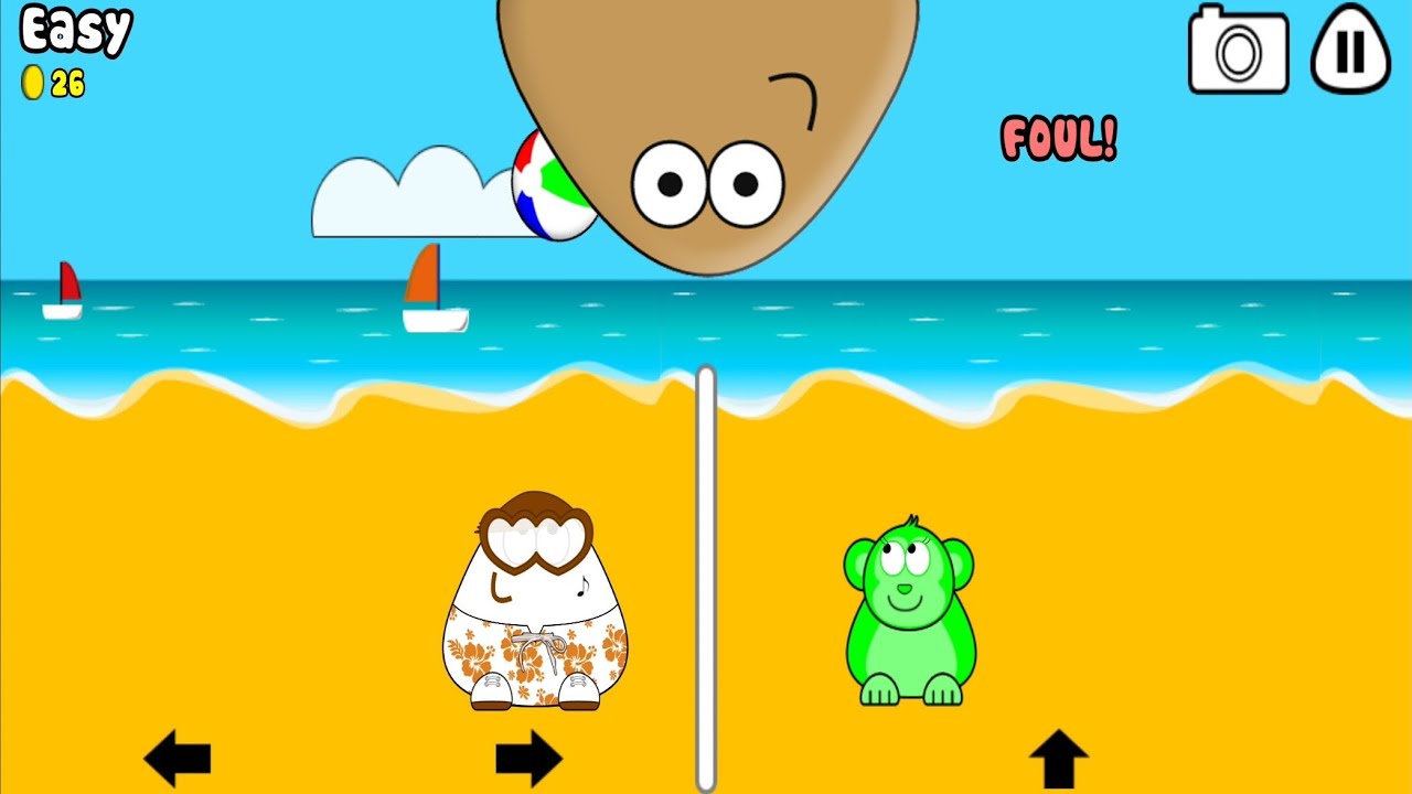 Heart-Sunglass Pou vs Green-monkey. Pou beat Green-monkey in easy mode ...