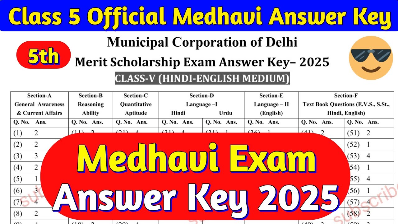 🗝️ Class 5 Medhavi Answer Key 2025 Merit Scholarship Exam Answer Key ...