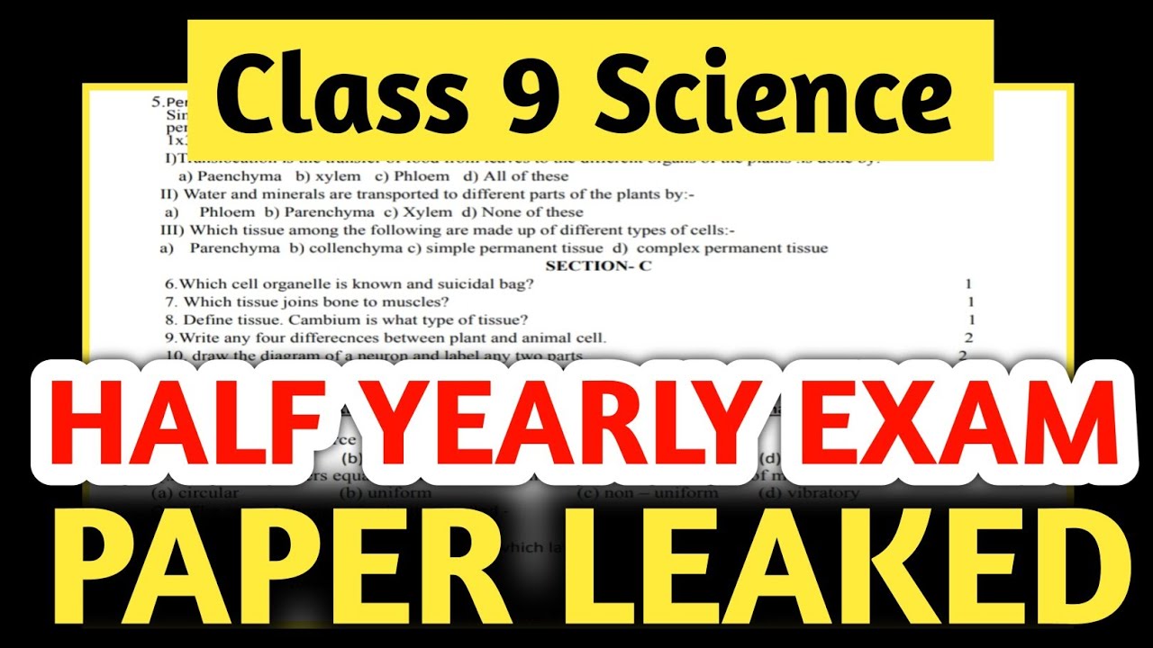 Half Yearly Exam Class 9 Science | Class 9 Science Half Yearly Exam ...