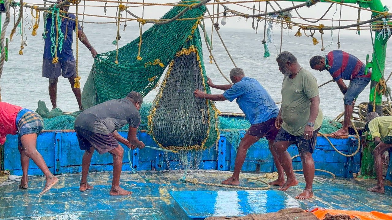 Ohh Heavy Rain 💢 Trawler Net Fishing 🤩 Indian Fishing Adventure - YouTube