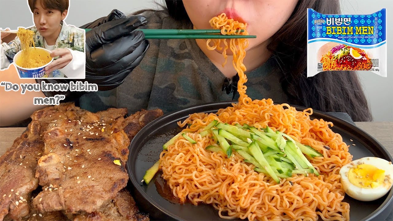 ASMR BIBIM MEN + GALBI MUKBANG | Spicy Noodles I Had to Try Because of ...