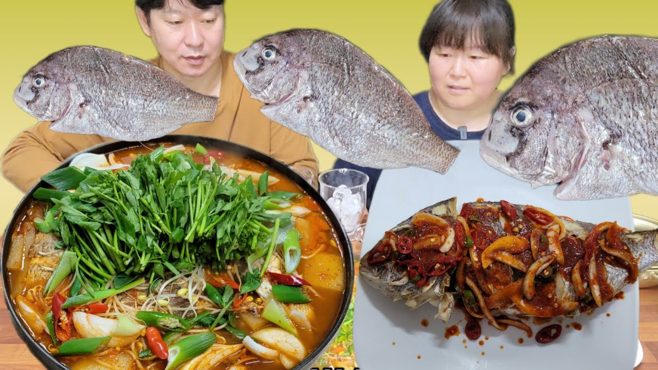 Mukbang vlog/자연산 참돔 매운탕에 수제비/참돔 구이/얼~마나 맛있게요~ㅋ/Eating show - YouTube