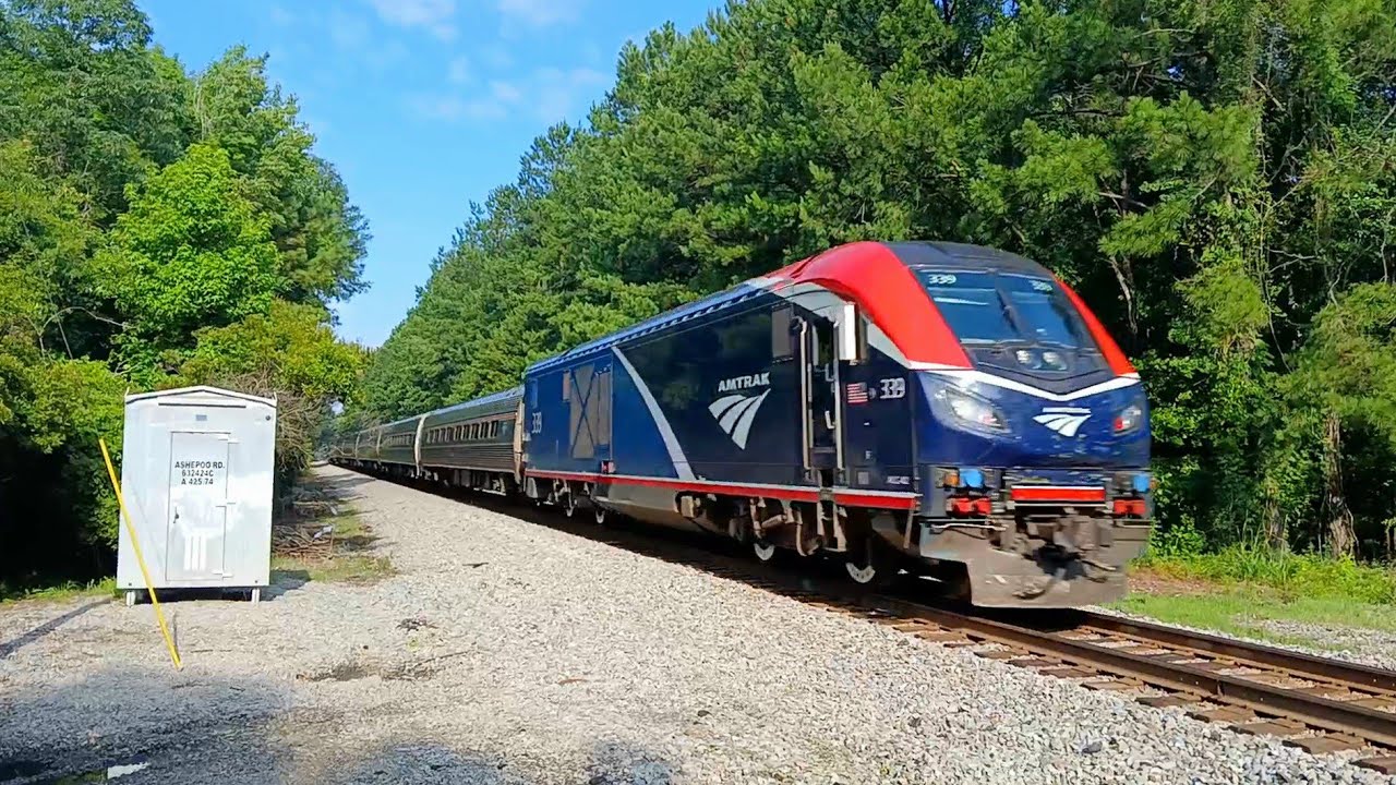 AMTK 339 Leads Amtrak 90 At Ashepoo SC On The A Line With Horn Show - YouTube