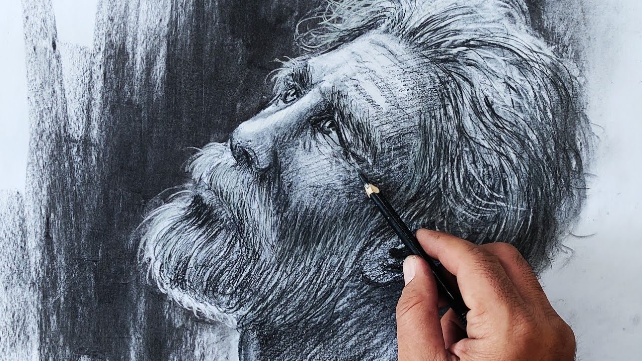 Face design with charcoal☘️Quick steps to draw a man's face - YouTube