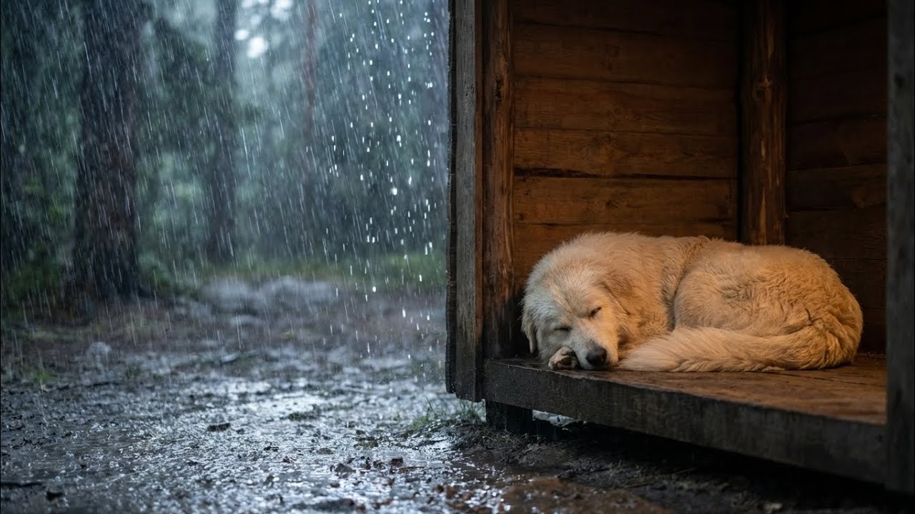 10 minutes of Heavy Rain in a Forest Shelter 🌧️ Dog Sleeping Peacefully ...