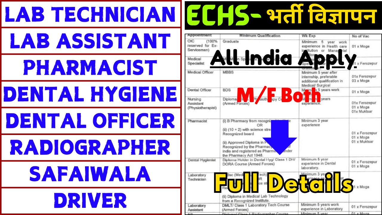 ECHS RECRUITMENT 2024 | LAB TECHNICIAN, LAB ASSISTANT, PHARMACIST ...