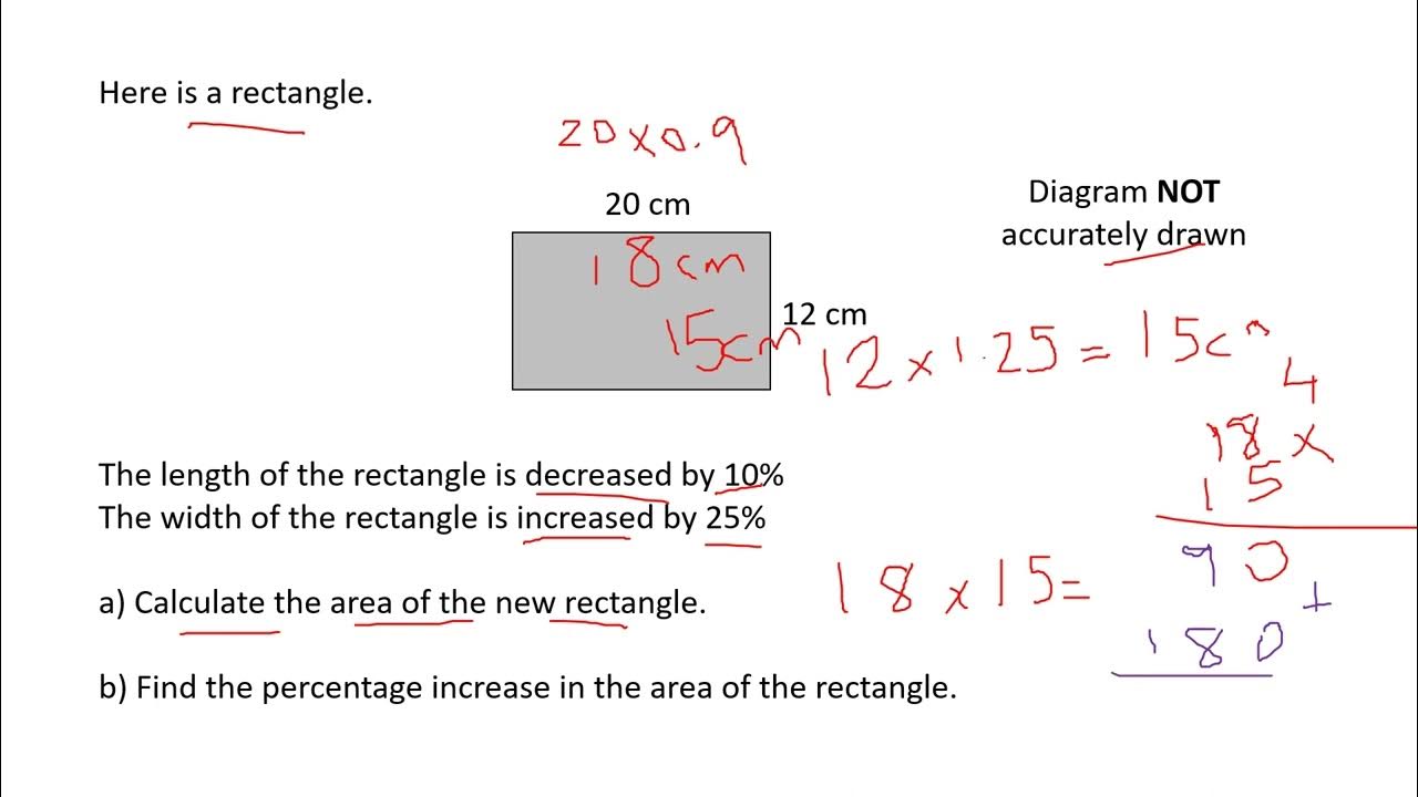 GCSE 9-1 MATHS AREA OF A RECTANGLE INVOLVING A PERCENTAGE INCREASE AND ...