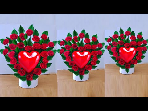beautiful valentine's day flower bouquet making with paper / valentine ...