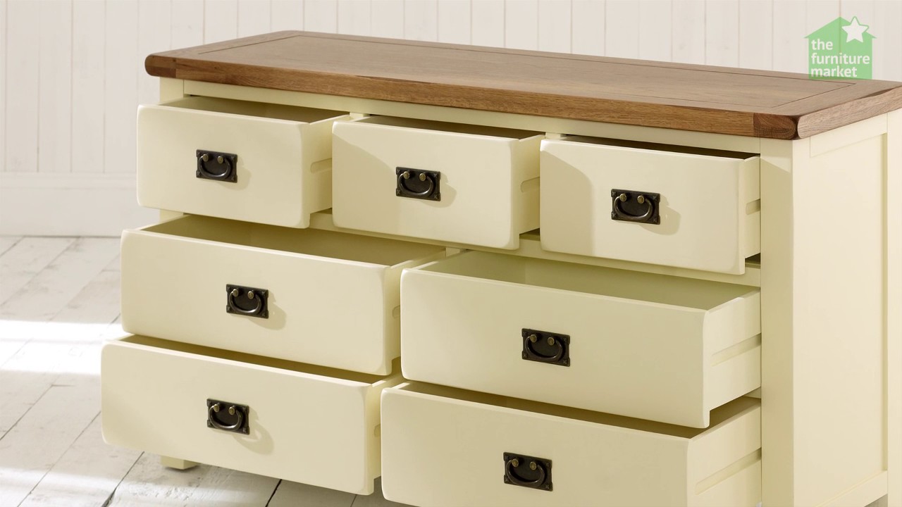 Cream Painted Rustic Large 7 Drawer Chest of Drawers with Oak Top - YouTube