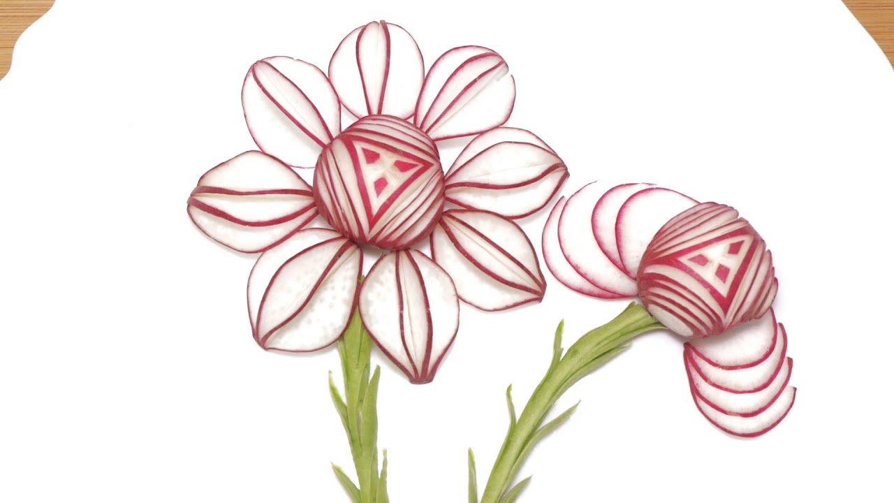 Lovely Red Radish Flower Carving Garnish - YouTube